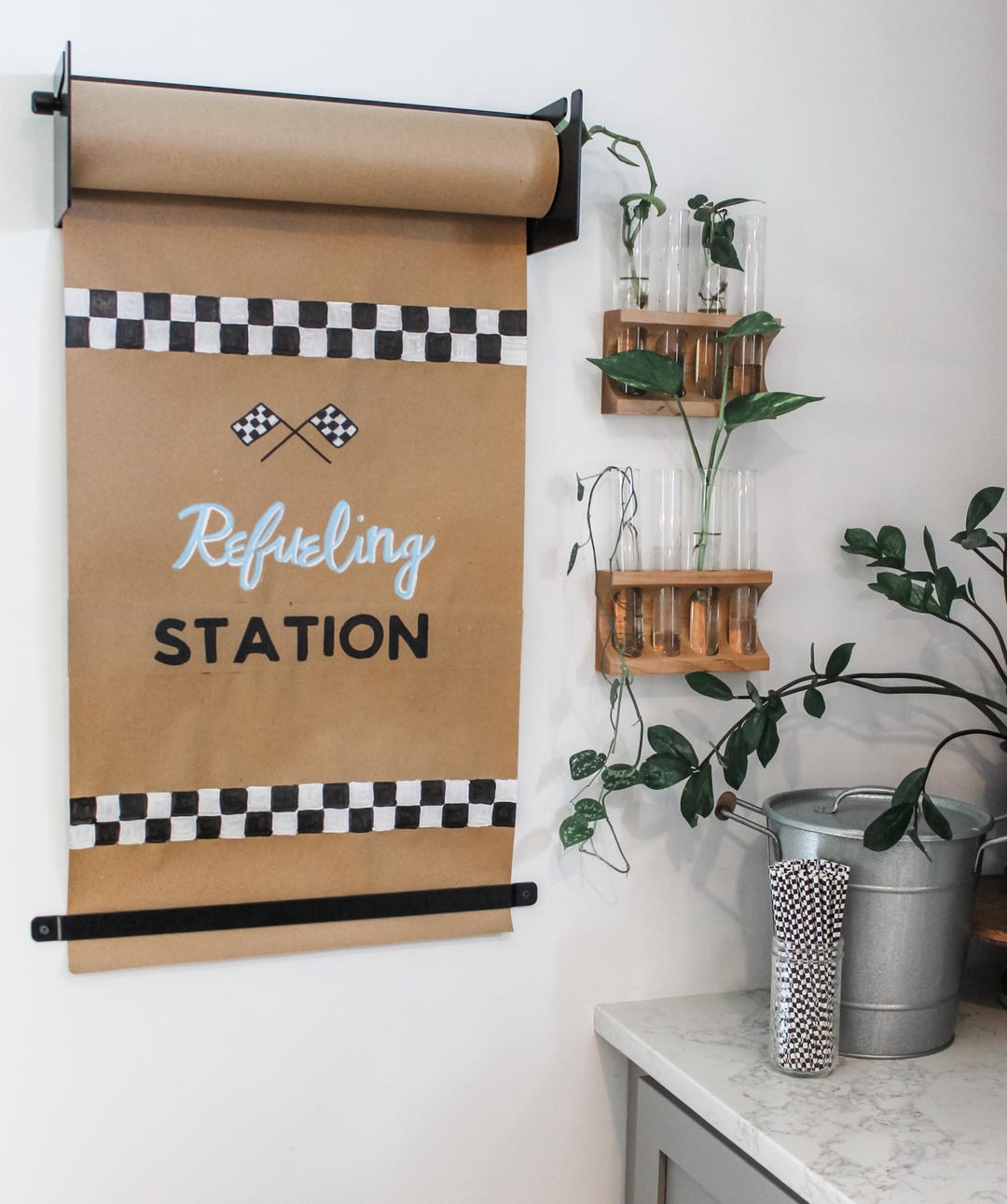 Refueling Station Sign, Race Car Birthday, Checkered Decor, 18x26 Kraft ...