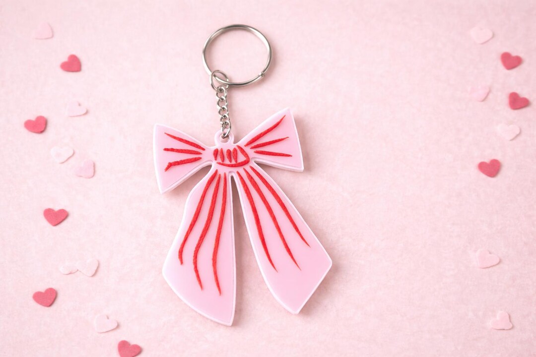3D Printed Bow Keychain | Cute Valentine’s Gift | Pink Bow Keyring ...
