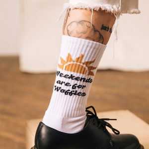 Weekends Are for Waffles Breakfast Brunch Socks, Funny Socks, Cool ...