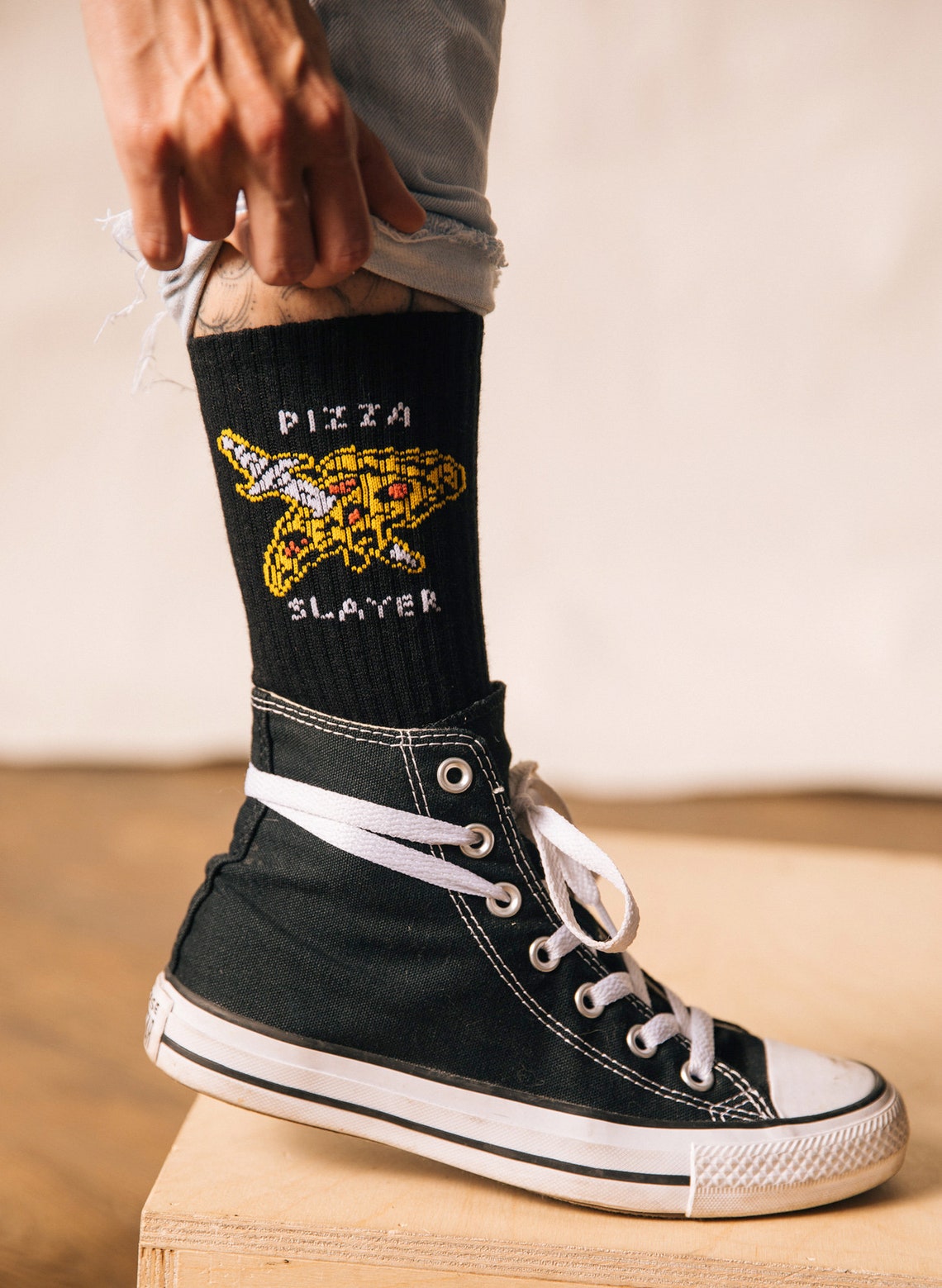 Pizza Slayer Tattoo Dagger Foodie Crew Socks, Funny Socks, Cool Socks ...