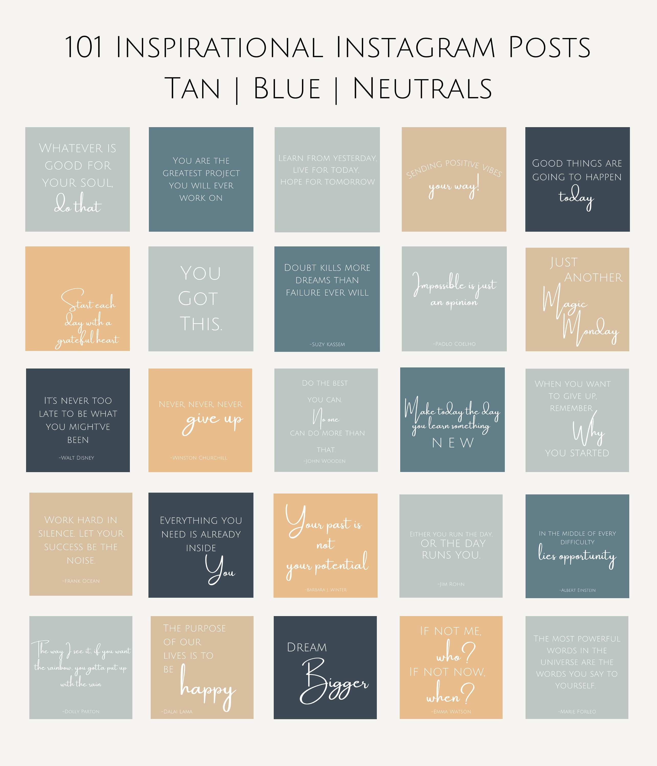 101 Inspirational Instagram Posts Tan Blue and Neutrals - Etsy