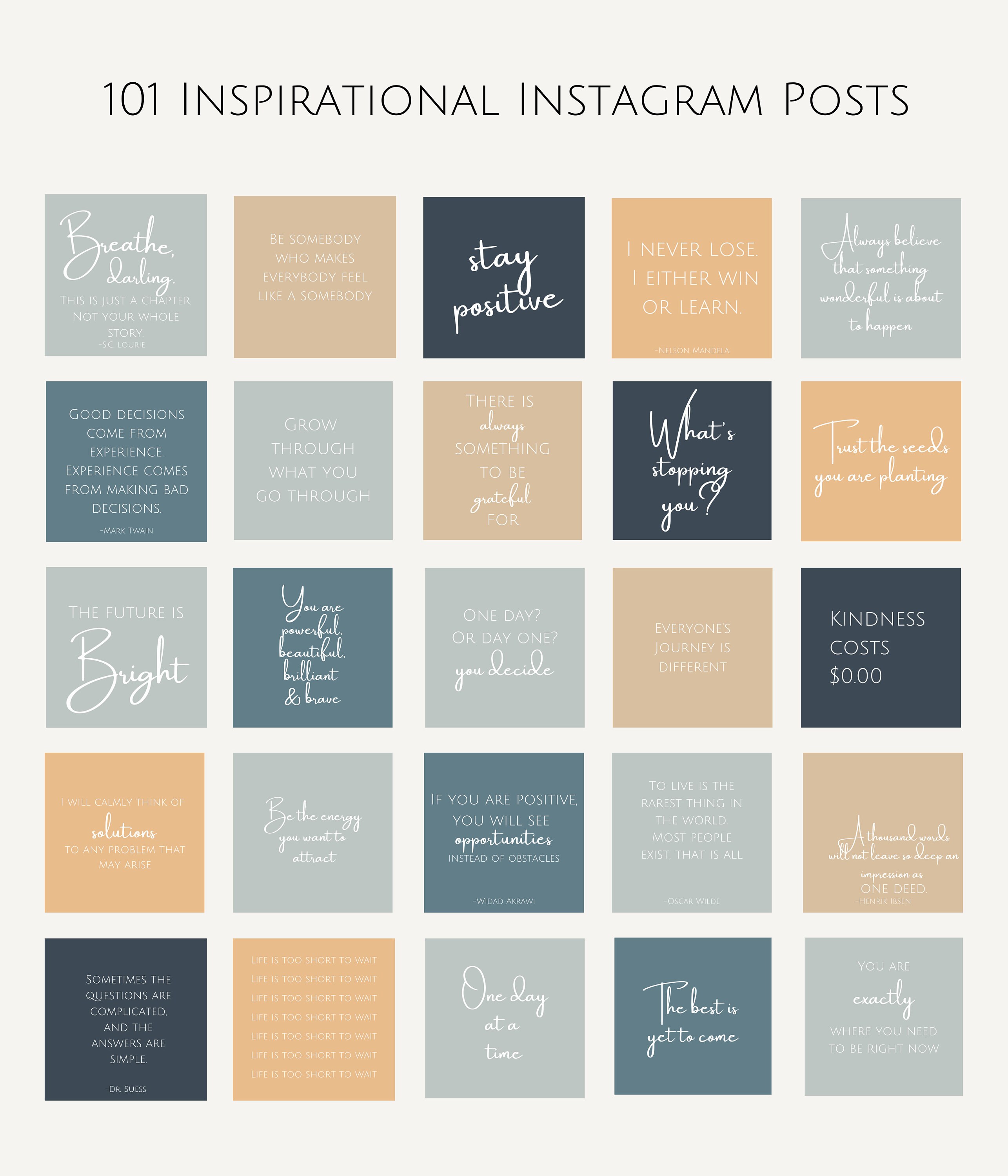 101 Inspirational Instagram Posts Tan, Blue and Neutrals Editable ...