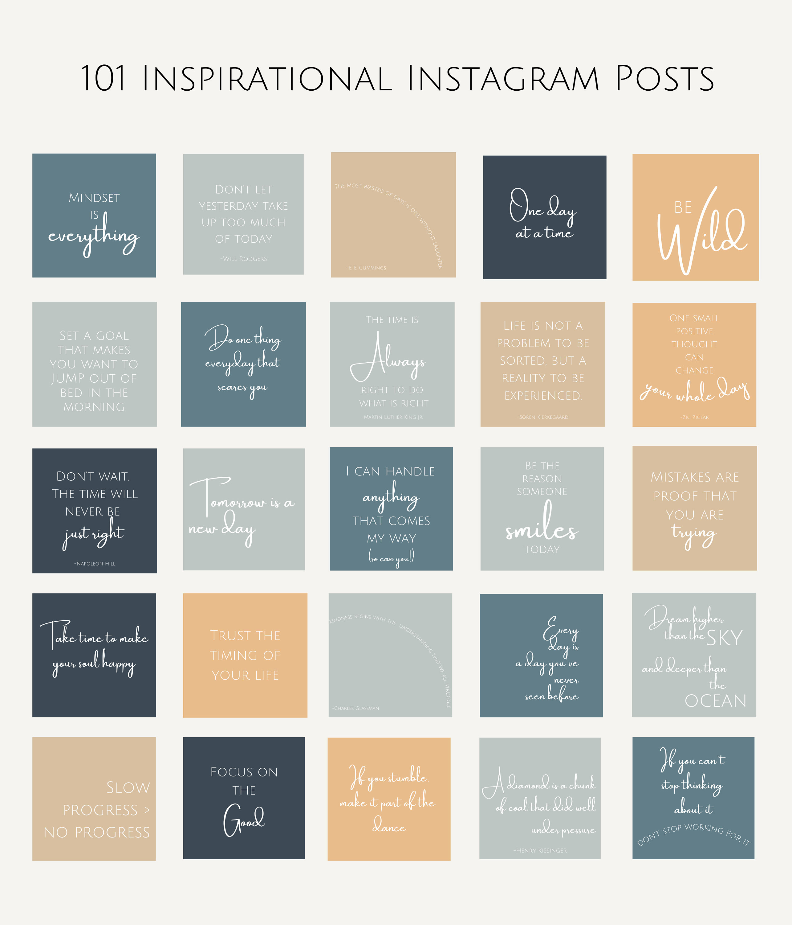 101 Inspirational Instagram Posts Tan, Blue and Neutrals Editable ...