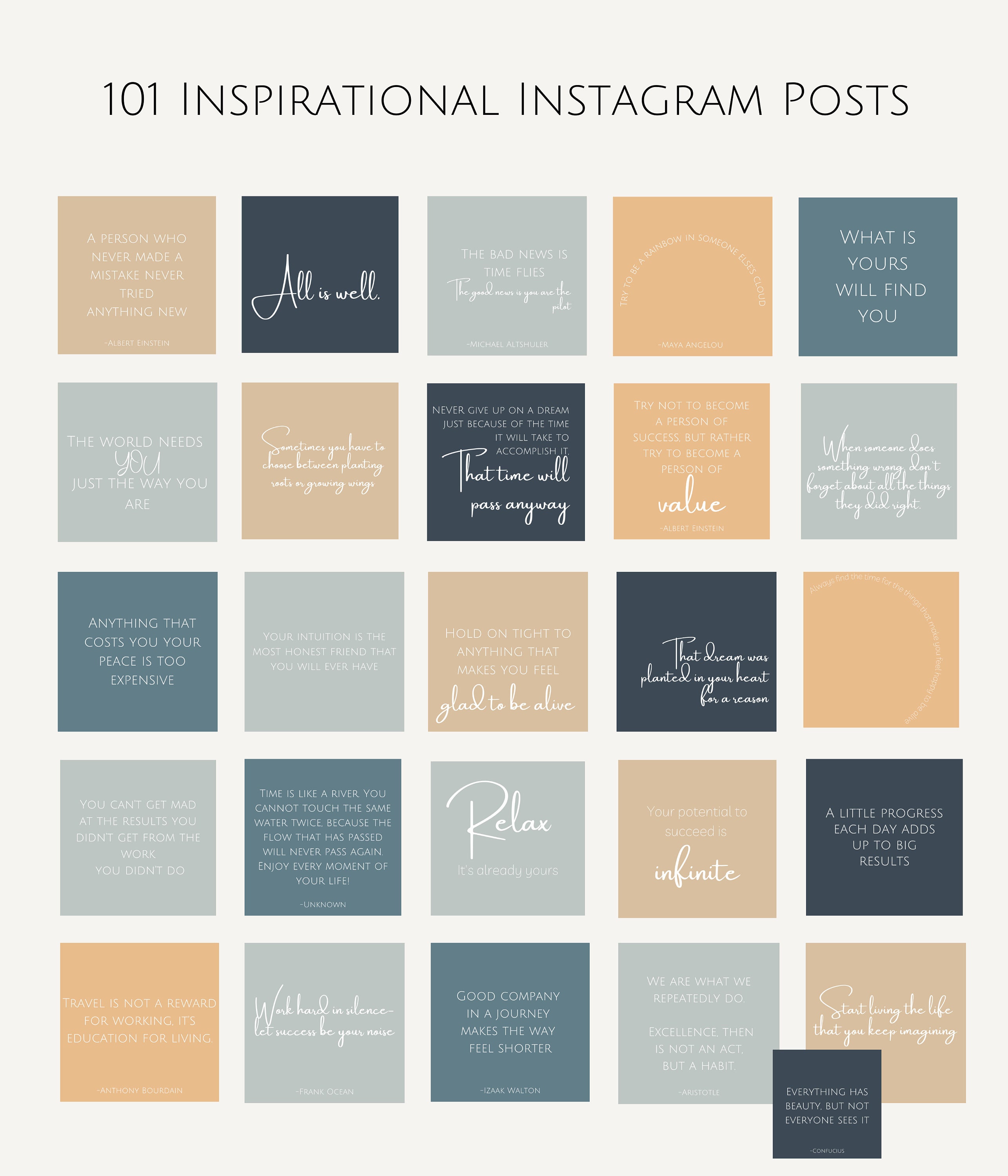 101 Inspirational Instagram Posts Tan, Blue and Neutrals Editable ...