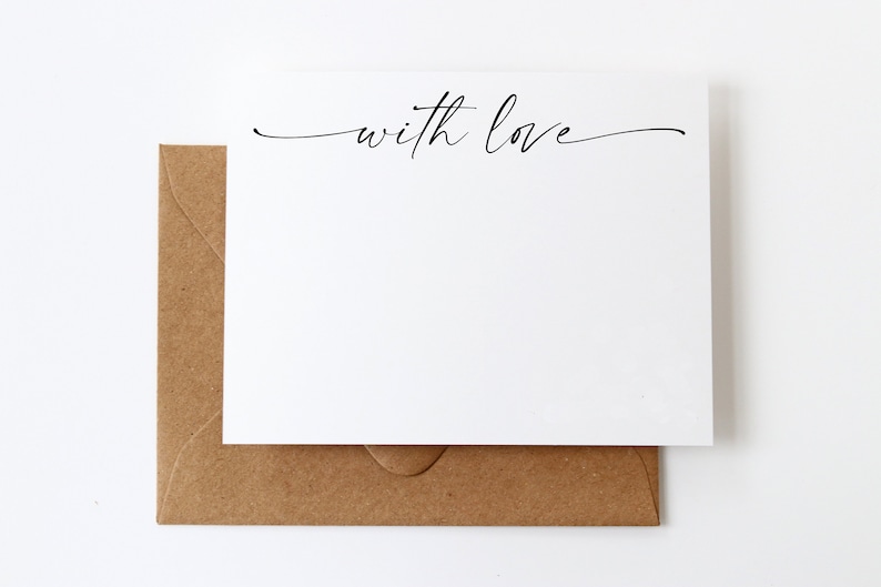 With Love Script Note Cards Stationery Set | 12 Custom Calligraphy With ...