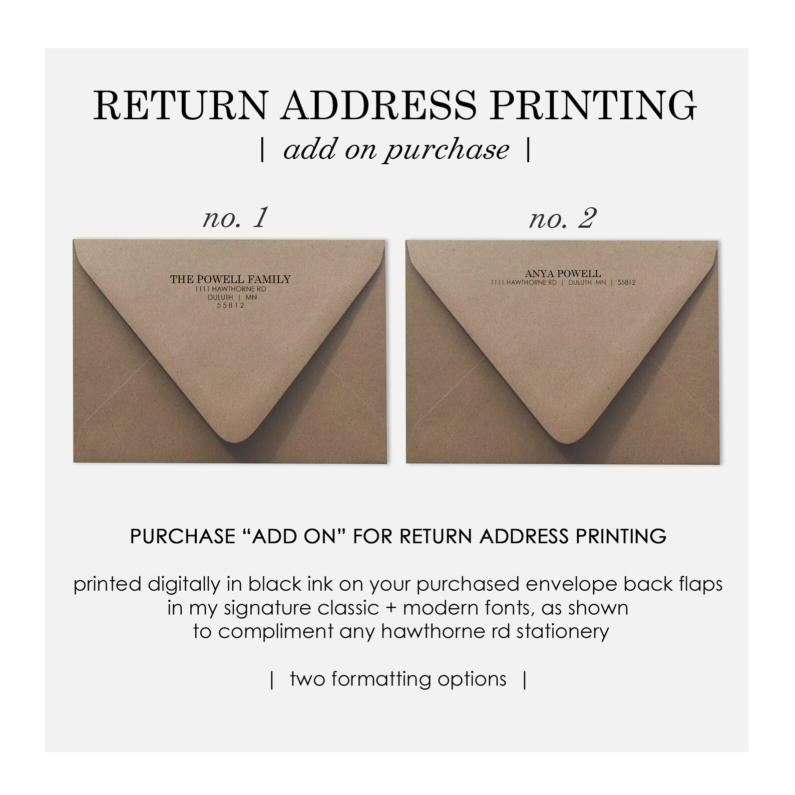 Return Address Printing On Envelope Back Flap Add On Return Etsy