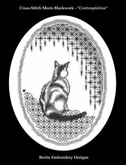 Digital Download of Beginners Embroidery Pattern Cross-stitch Meets Blackwork Cat Contemplation ...