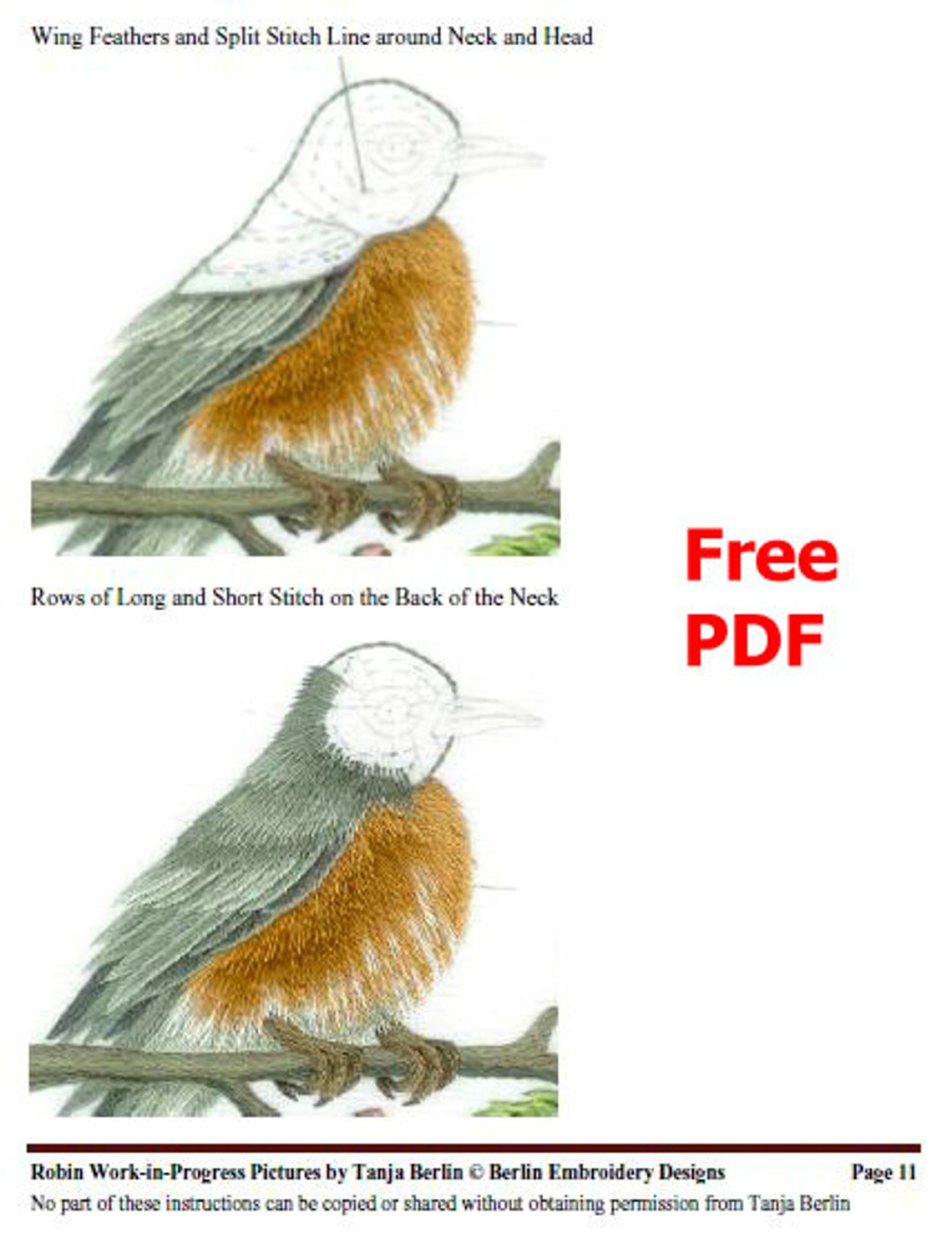 Robin on Blossom Branch Hand Embroidery Kit and PDF File With Colour ...