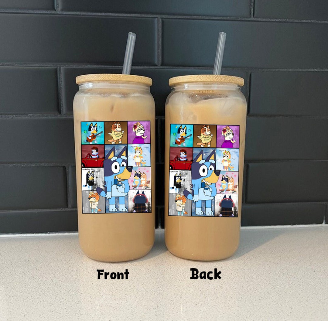 Personalized Bluey Eras Iced Coffee Cup, Bluey Glass Can, Bluey Emotion ...