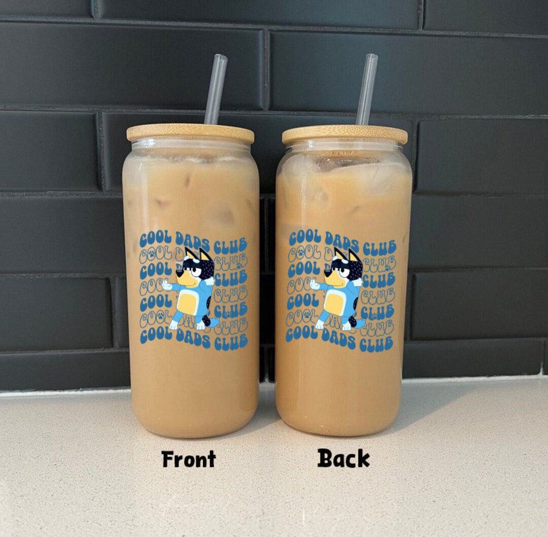 Personalized Cool Dad Bluey Iced Coffee Cup, Bluey Glass Can, Bluey Cup ...