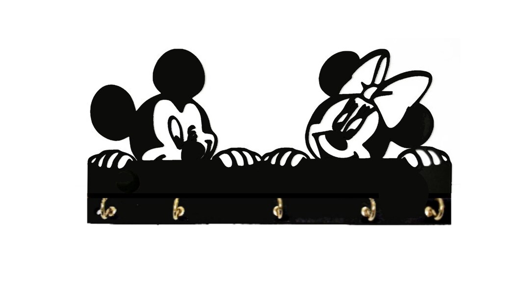 Mickey and Minnie Key Rack Hanger Holder Wall Mount 5 Hooks 1/8" MDF ...