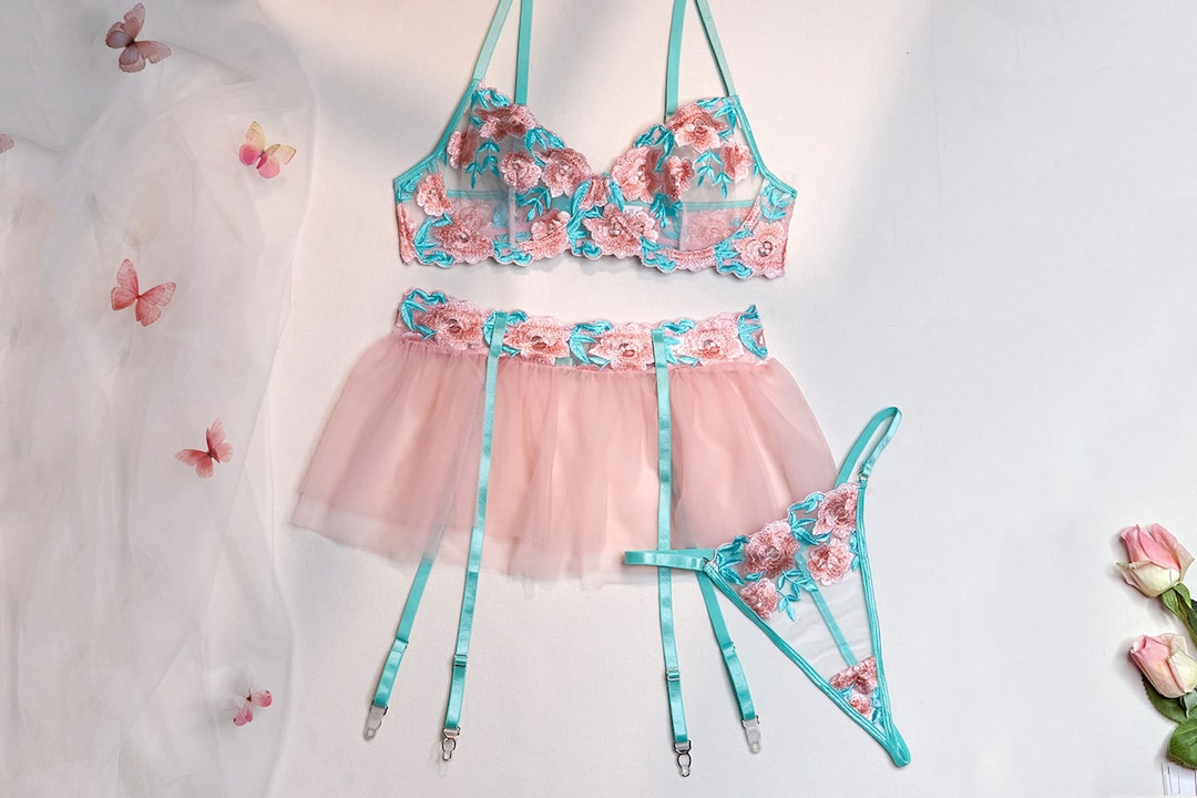 Pink Lace Flower Lingerie Set - Etsy