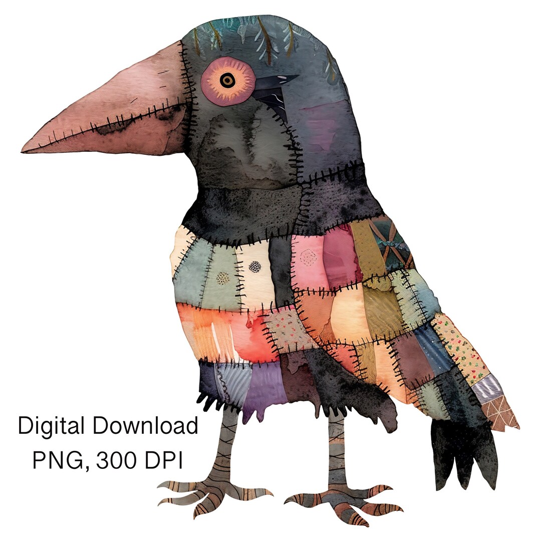 Patchwork Crow Watercolor Clipart Crow Spring Bird PNG Commercial Use ...