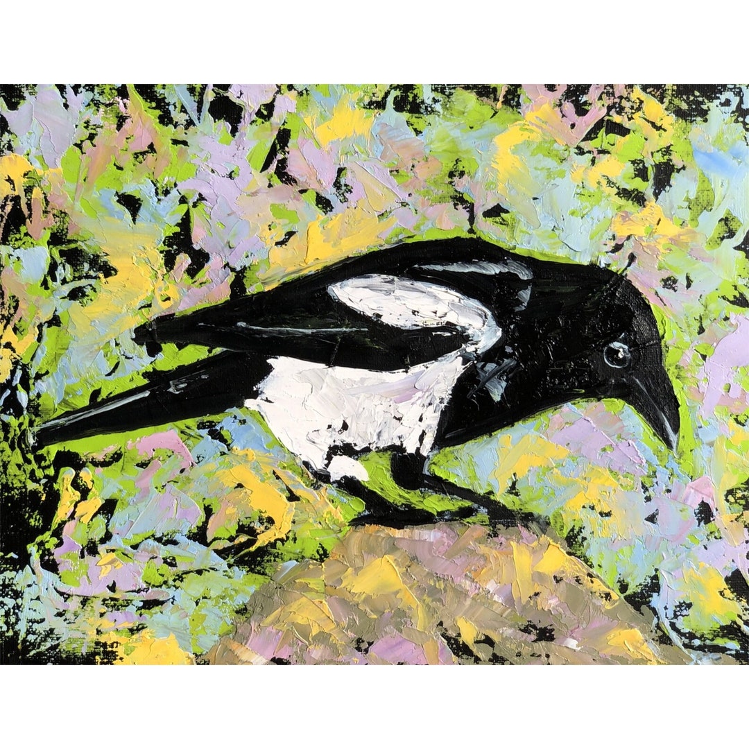 Original Magpie Oil Painting | Bird Art Wall Decor | Unique Wildlife ...