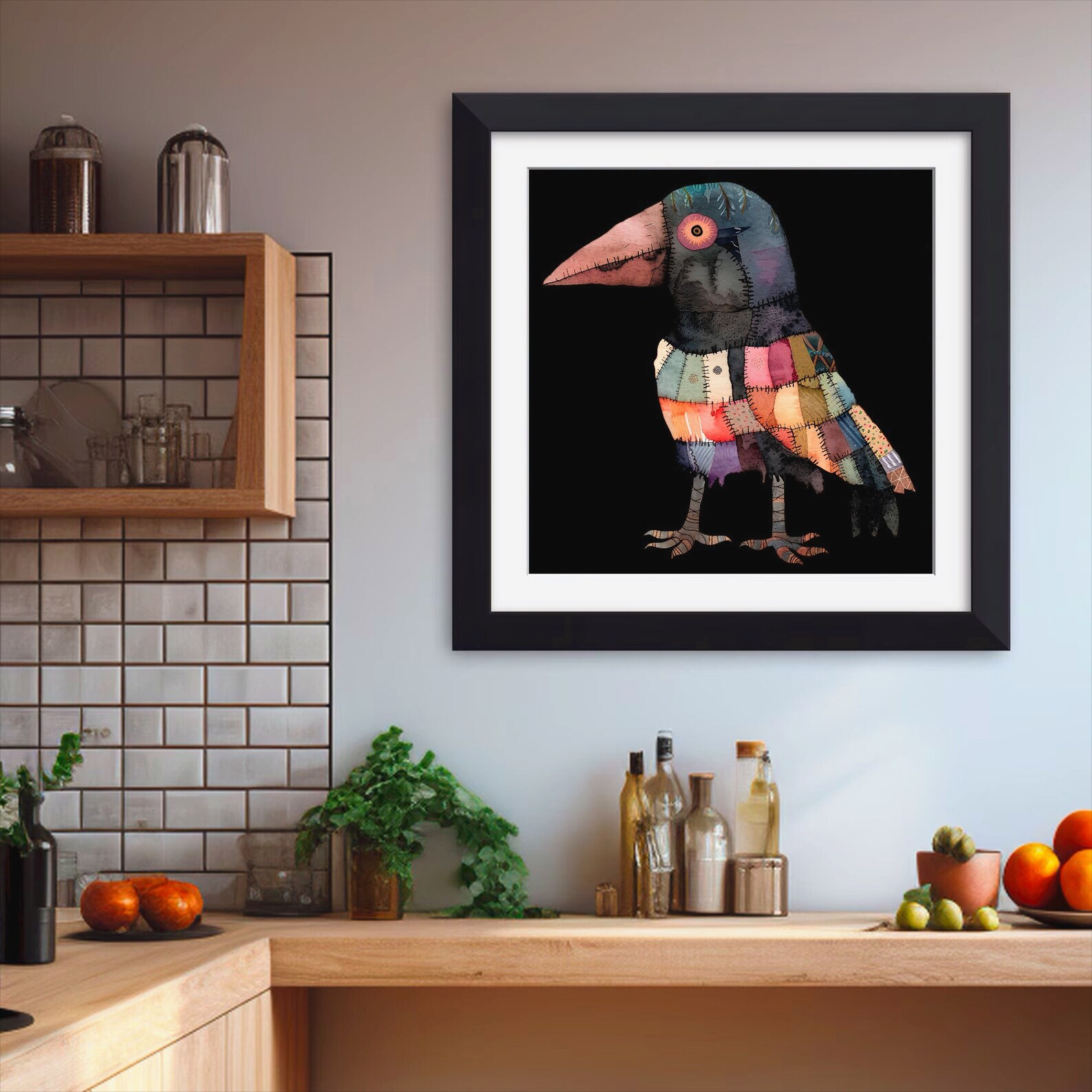 Patchwork Crow Watercolor Clipart Crow Spring Bird PNG Commercial Use ...