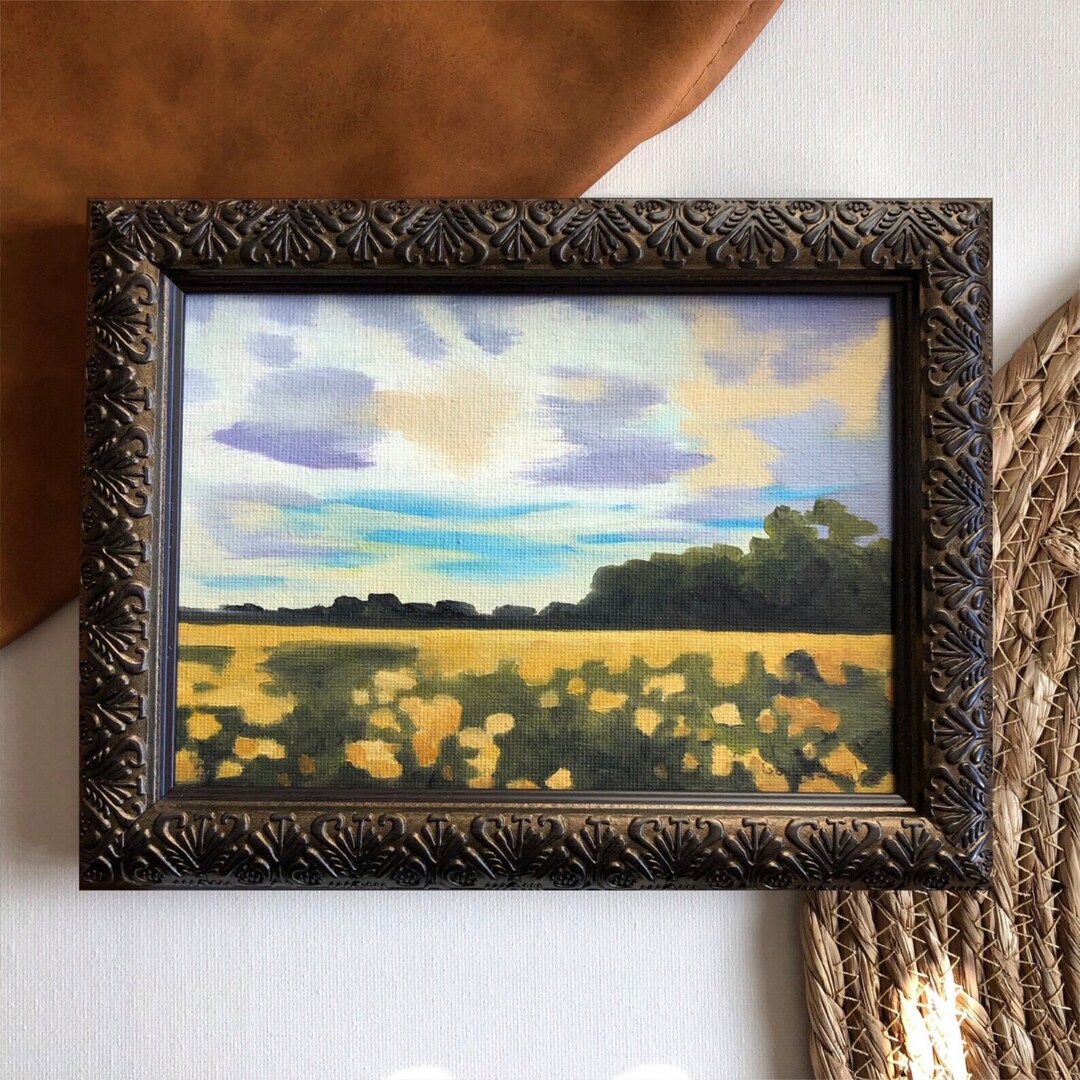 Countryside Landscape Oil Painting, Meadow Framed Painting, French ...