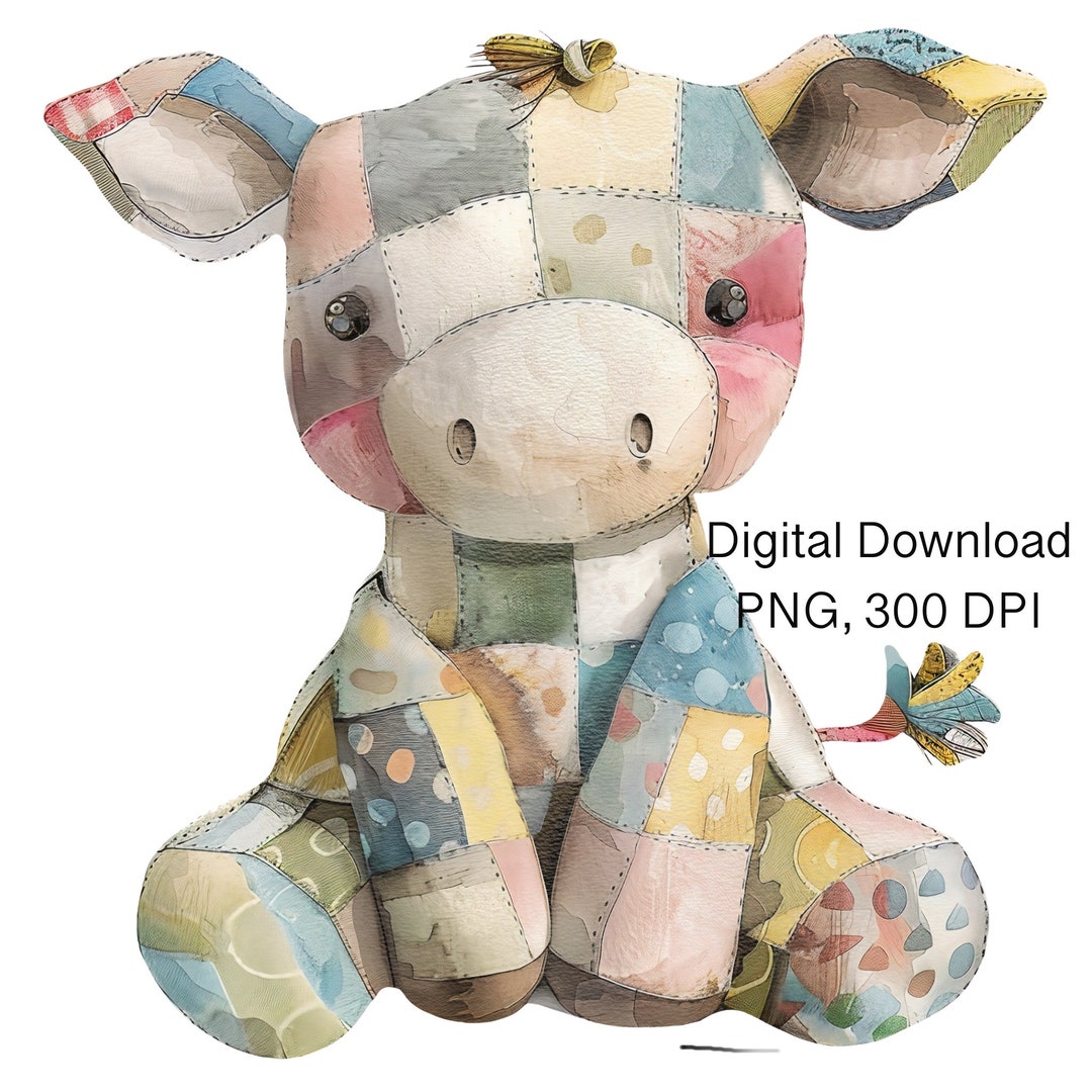 Patchwork Cow Clipart, Digital Download, Printable Watercolor Clipart ...