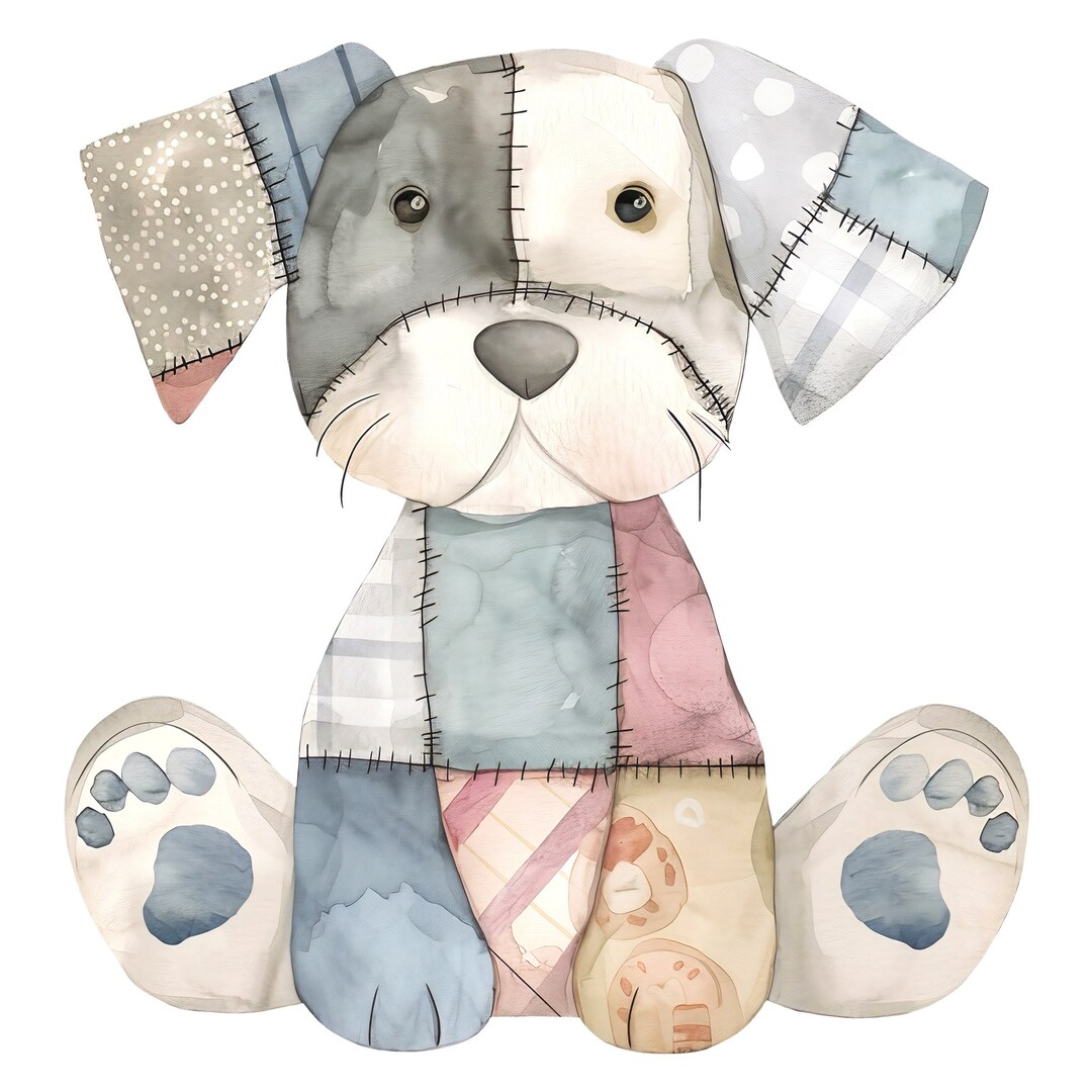 Patchwork Dog Clipart, Digital Download, Printable Watercolor Clipart ...