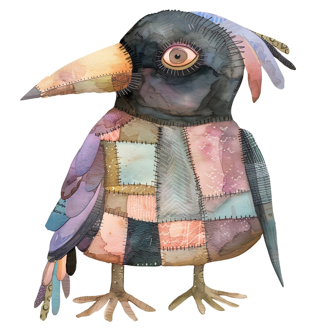 Patchwork Crow Watercolor Clipart Crow Spring Bird Flowers PNG ...