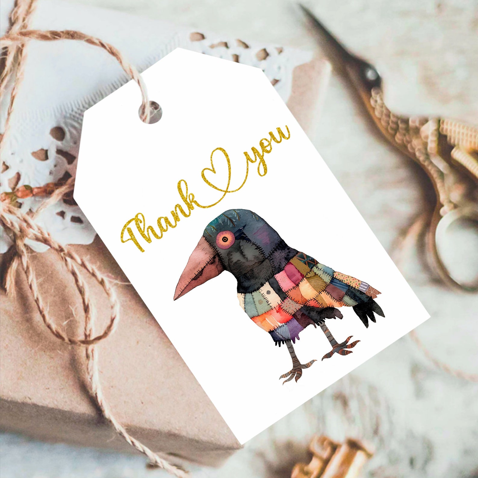 Patchwork Crow Watercolor Clipart Crow Spring Bird PNG Commercial Use ...