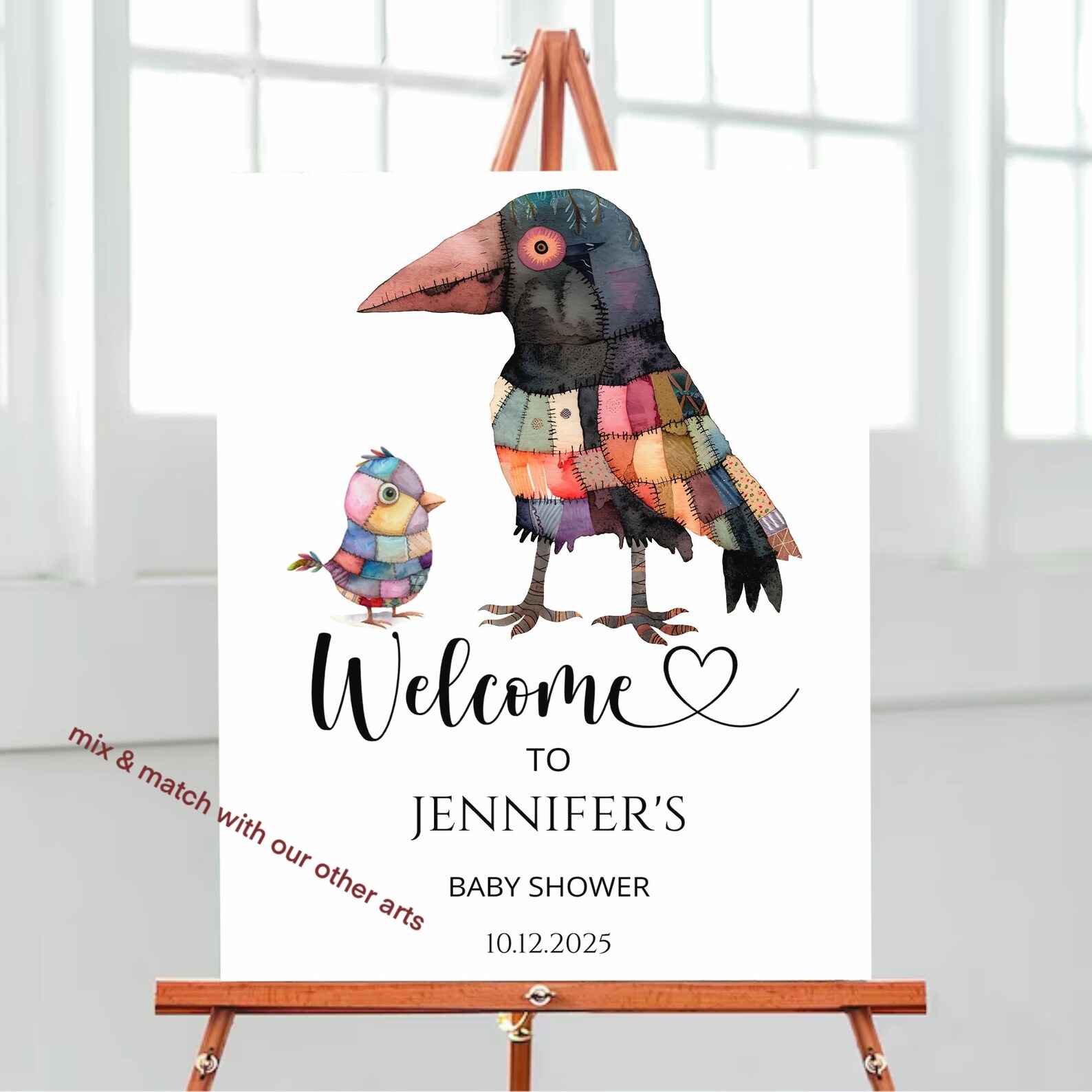 Patchwork Crow Watercolor Clipart Crow Spring Bird PNG Commercial Use ...