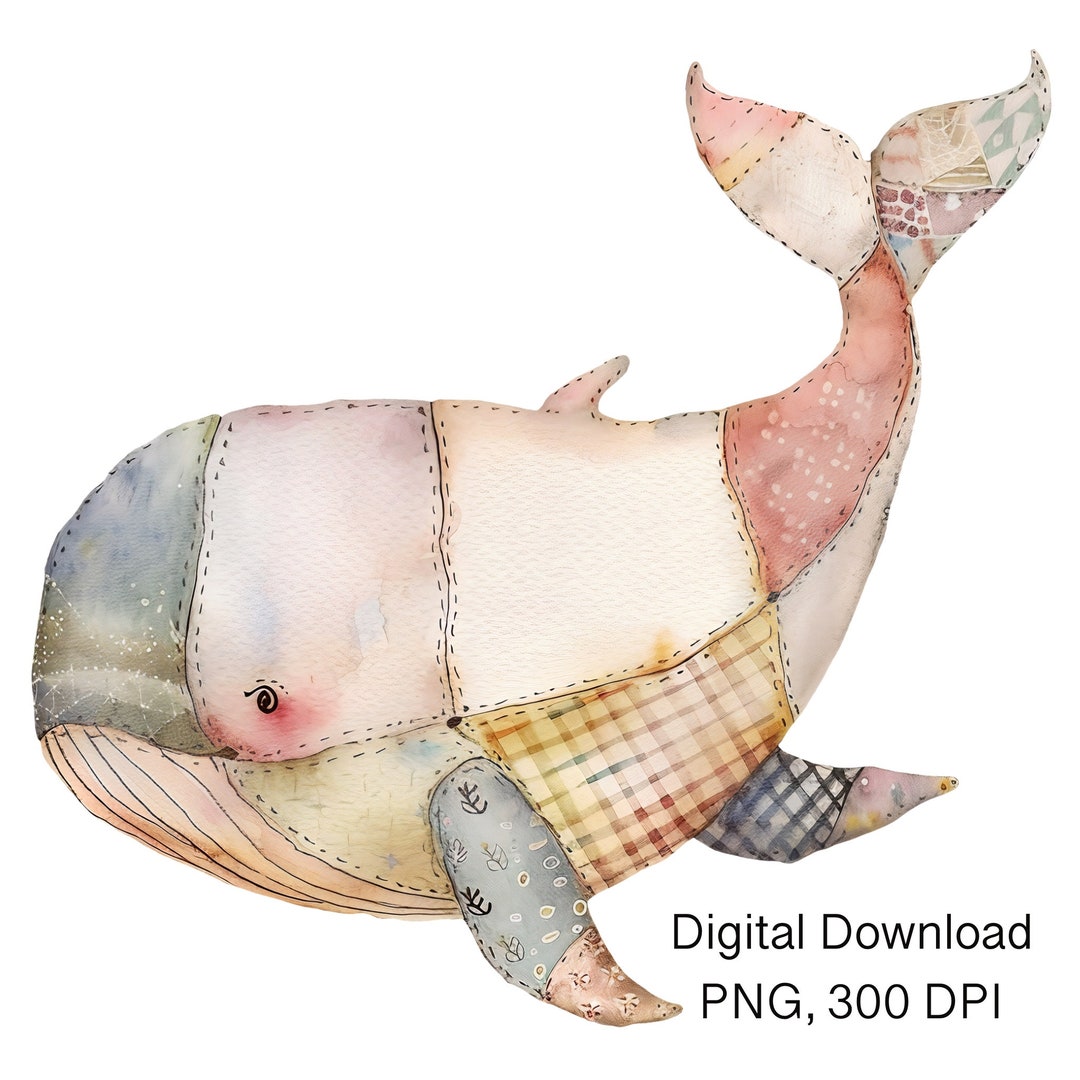 Patchwork Whale Clipart, Digital Download, PNG Watercolor Clipart ...