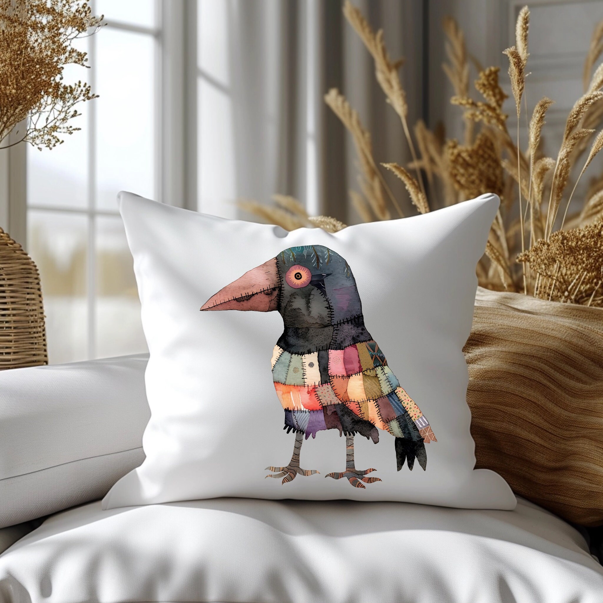 Patchwork Crow Watercolor Clipart Crow Spring Bird PNG Commercial Use ...