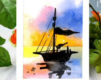 Aceo Original Art, Rooster Original Watercolor Painting, Miniature Aceo ...