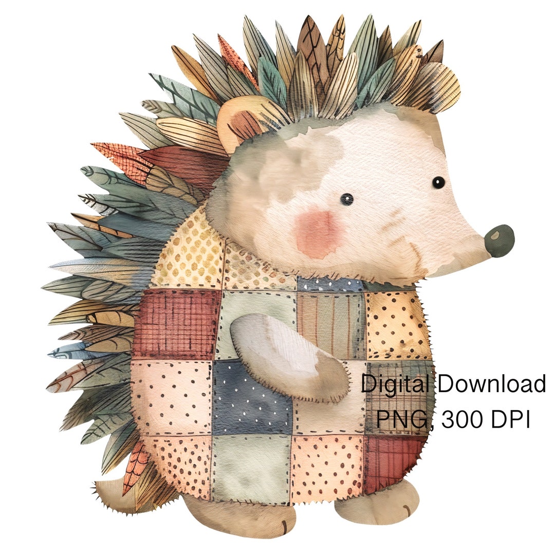 Patchwork Hedgehog Clipart, Digital Download, Printable Watercolor ...