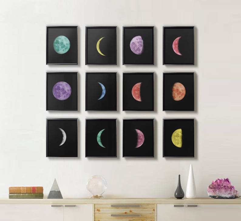 Moon Phases Prints Room Decor Set of 12 Poster Living Room - Etsy