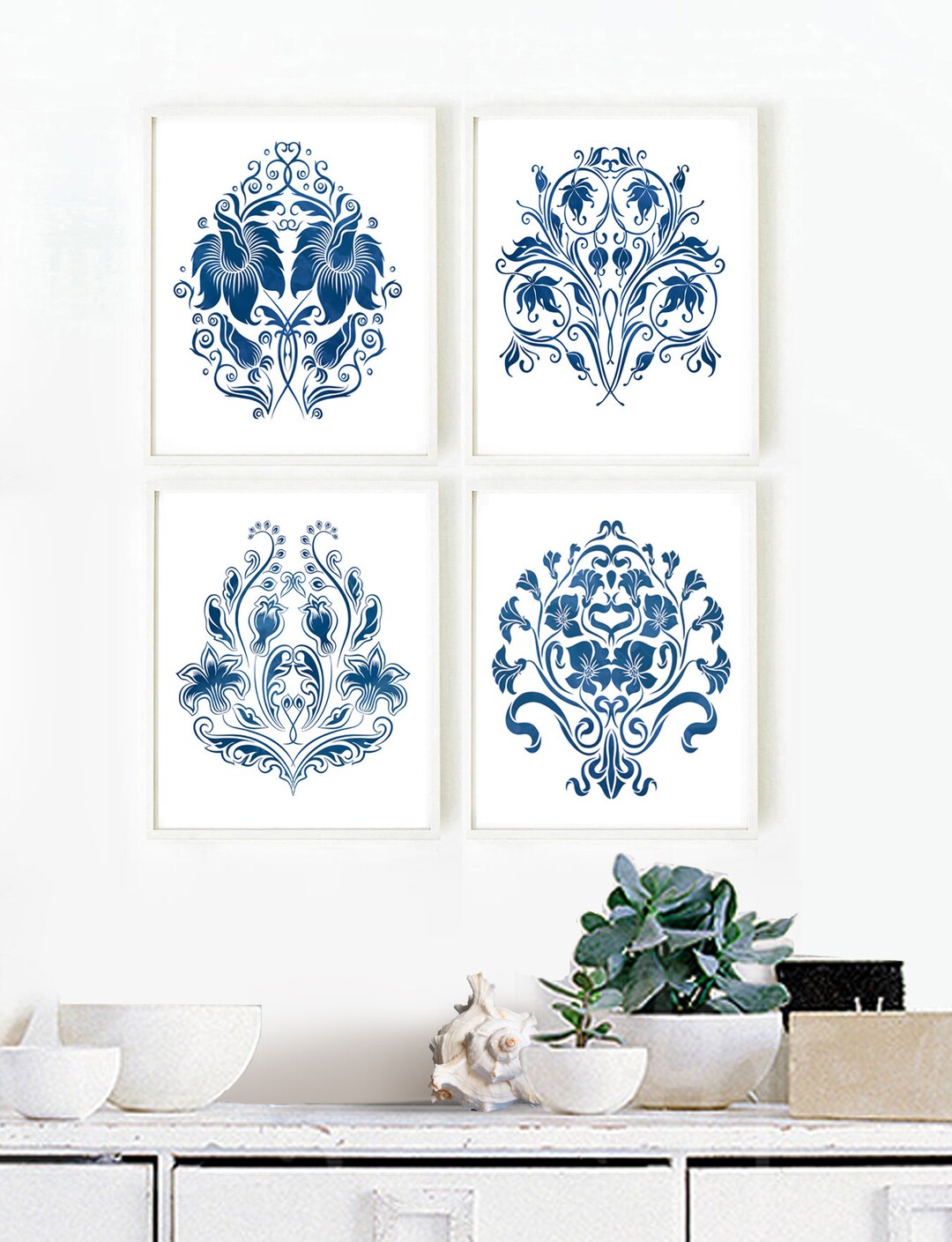 Indigo Wall Art Pattern Wall Art Set of 4 Prints Poster - Etsy