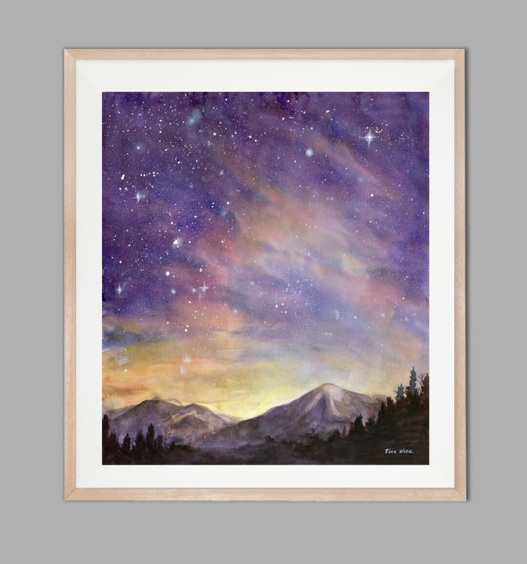 Watercolor Painting Print, Starry Sky, Starry Night Painting Print ...