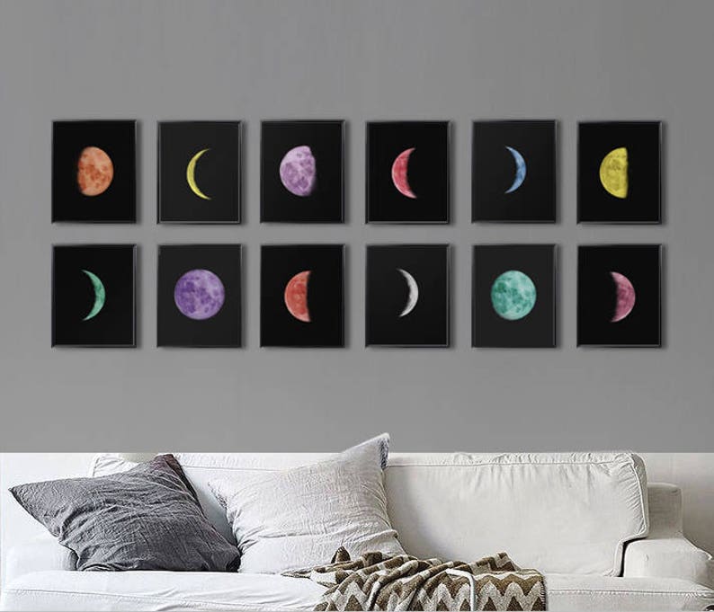 Moon Phases Prints Room Decor Set of 12 Poster Living Room - Etsy