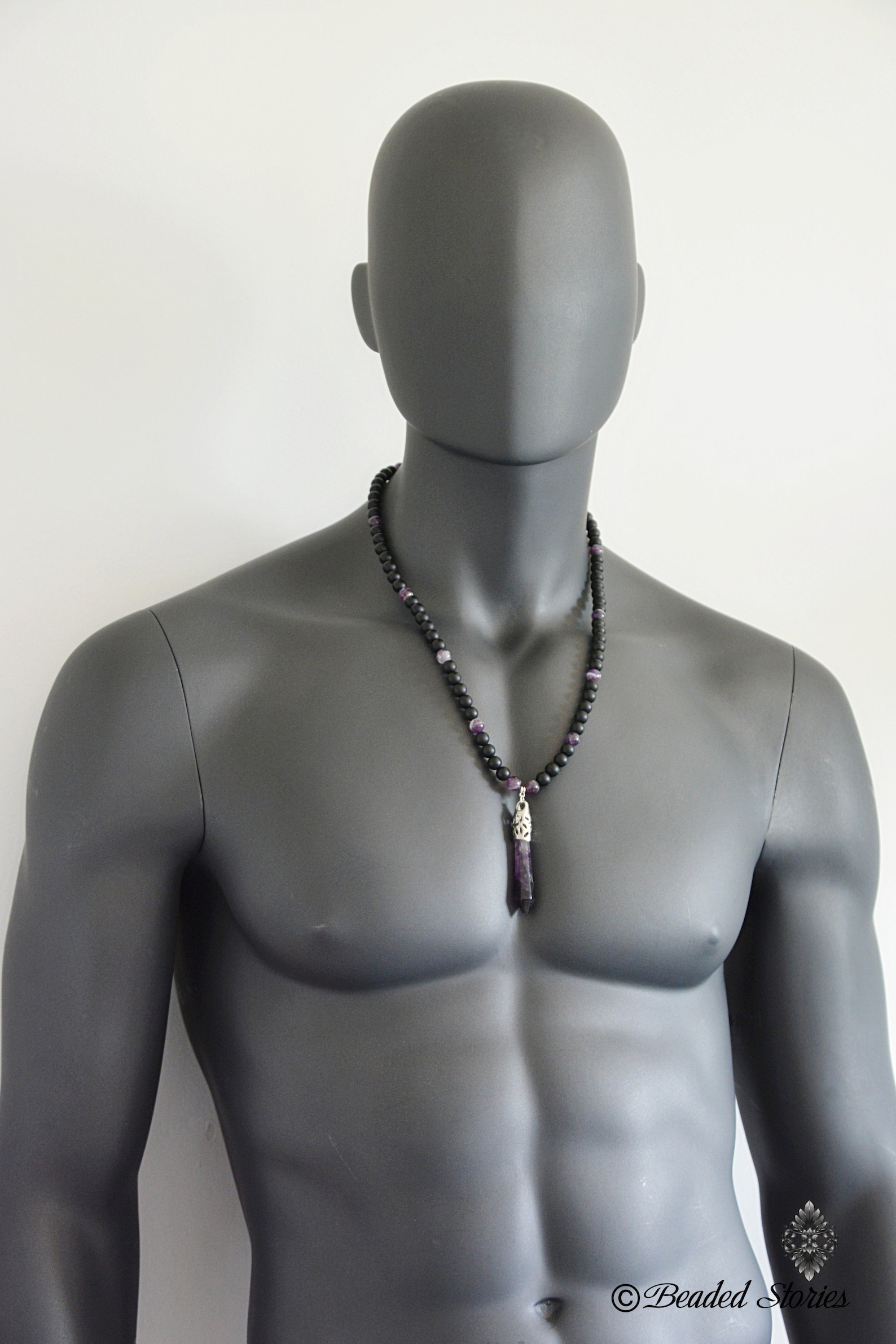 Mens Necklace Long Gemstone Necklace Black Onyx And Etsy