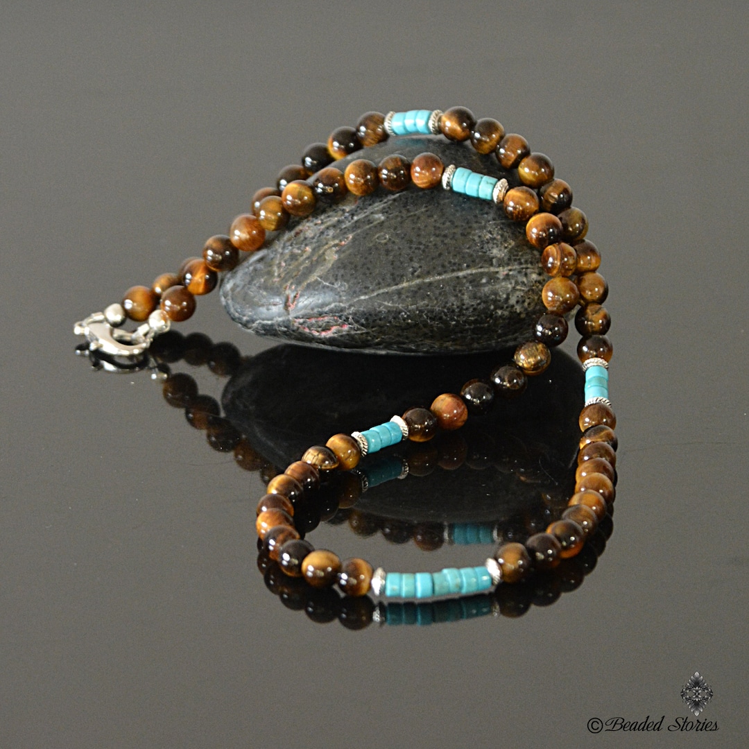 Native American Men's Necklace Turquoise Necklace for Men Tiger Eye ...