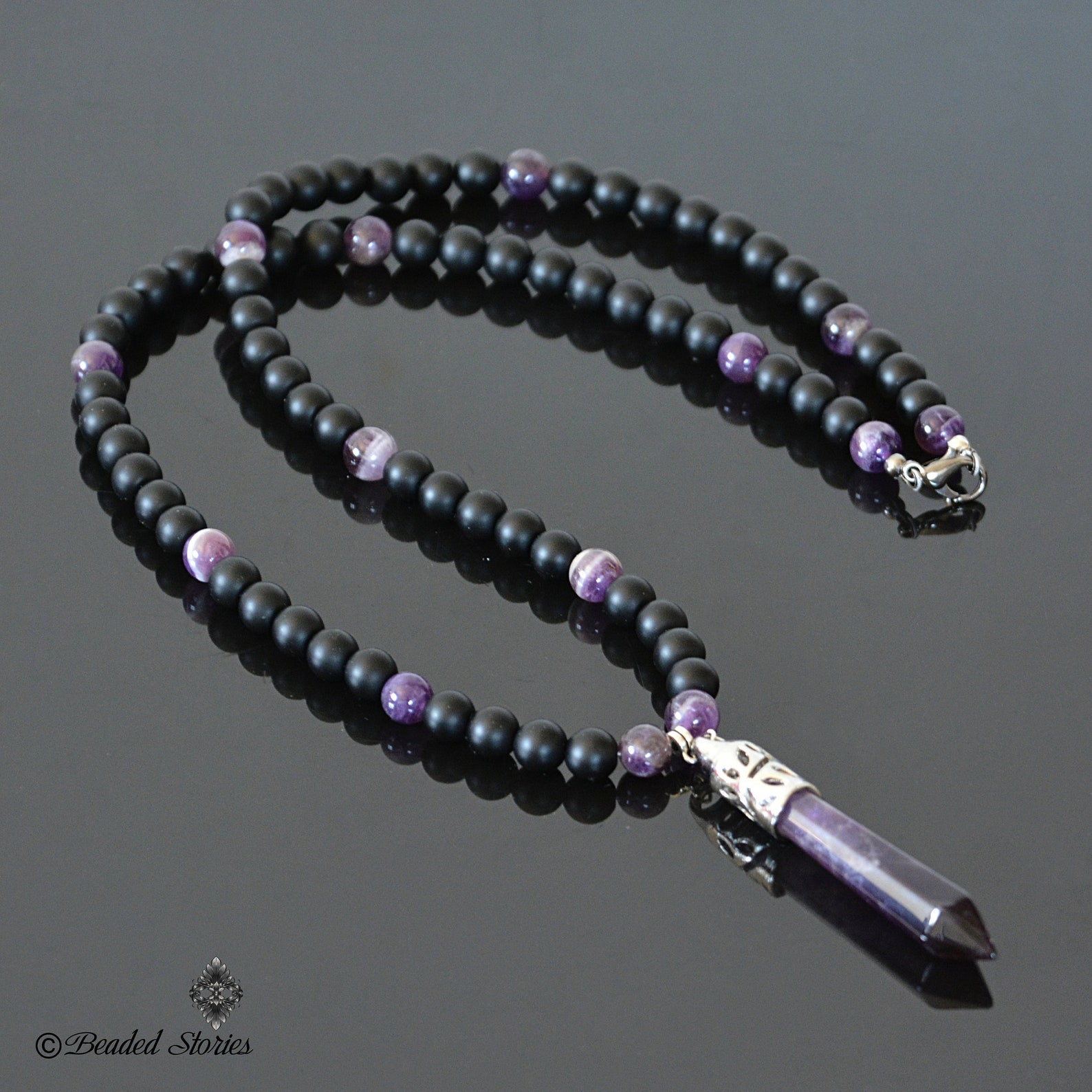 Mens Necklace Long Gemstone Necklace Black Onyx And Etsy