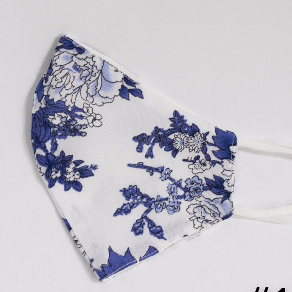 Blue Floral Face Mask - Etsy