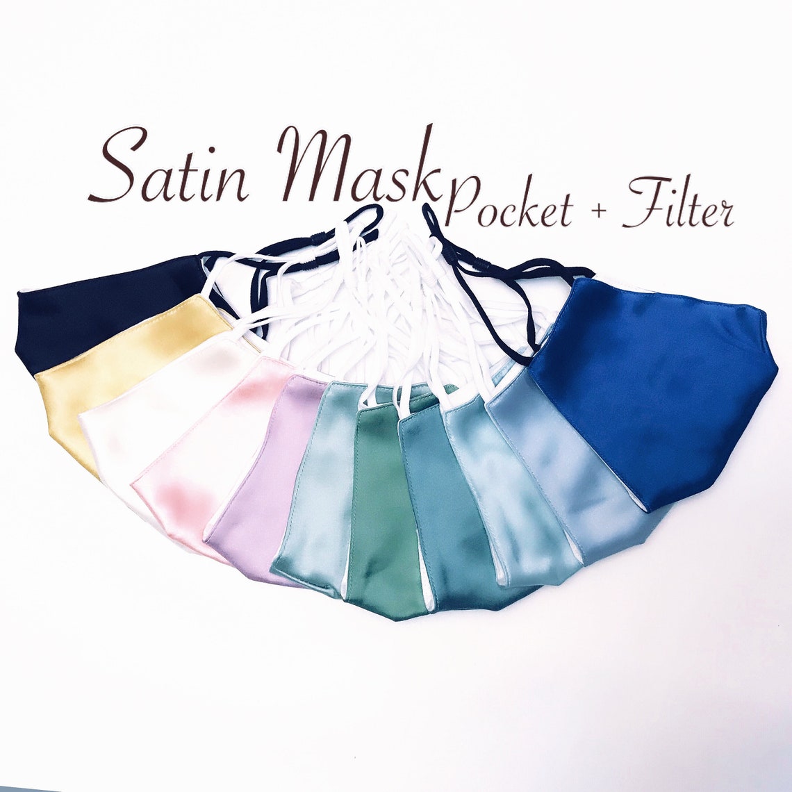 Blue Satin Masks Satin Face Masks Blue Bridesmaid Bride Mask 2 Layer Filter Pocket Mask Luxury ...