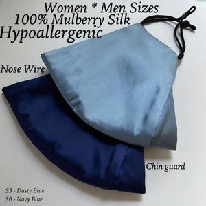 Face Mask Mulberry Silk Satin Face Mask Luxury Silk Mask Blue Face ...