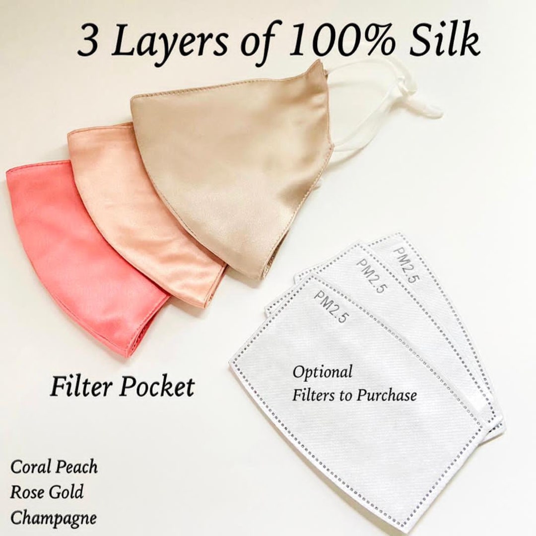 Silk 3 Layer 100% Mulberry Silk Face Masks 3 Layer Filter Pocket ...