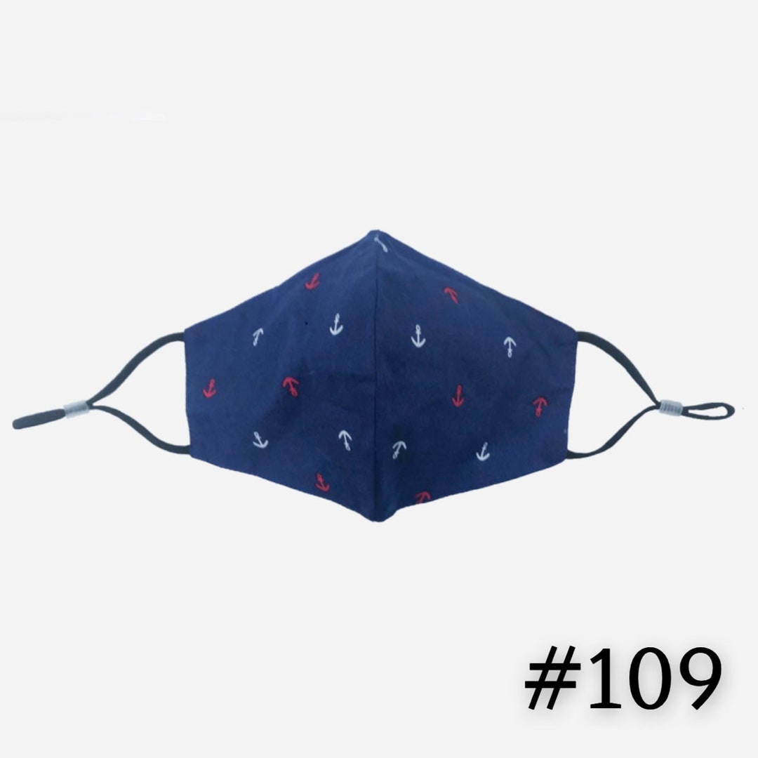 Navy Blue Nautical Anchor Print Cotton Face Mask With Nose Wire Cloth ...