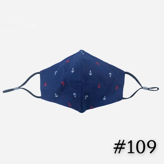 Navy Blue Nautical Anchor Print Cotton Face Mask With Nose | Etsy