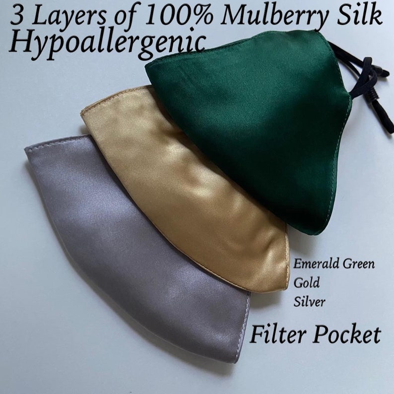 100% Silk Satin Face Mask 3 Layers Silk Mask Hypoallergenic - Etsy