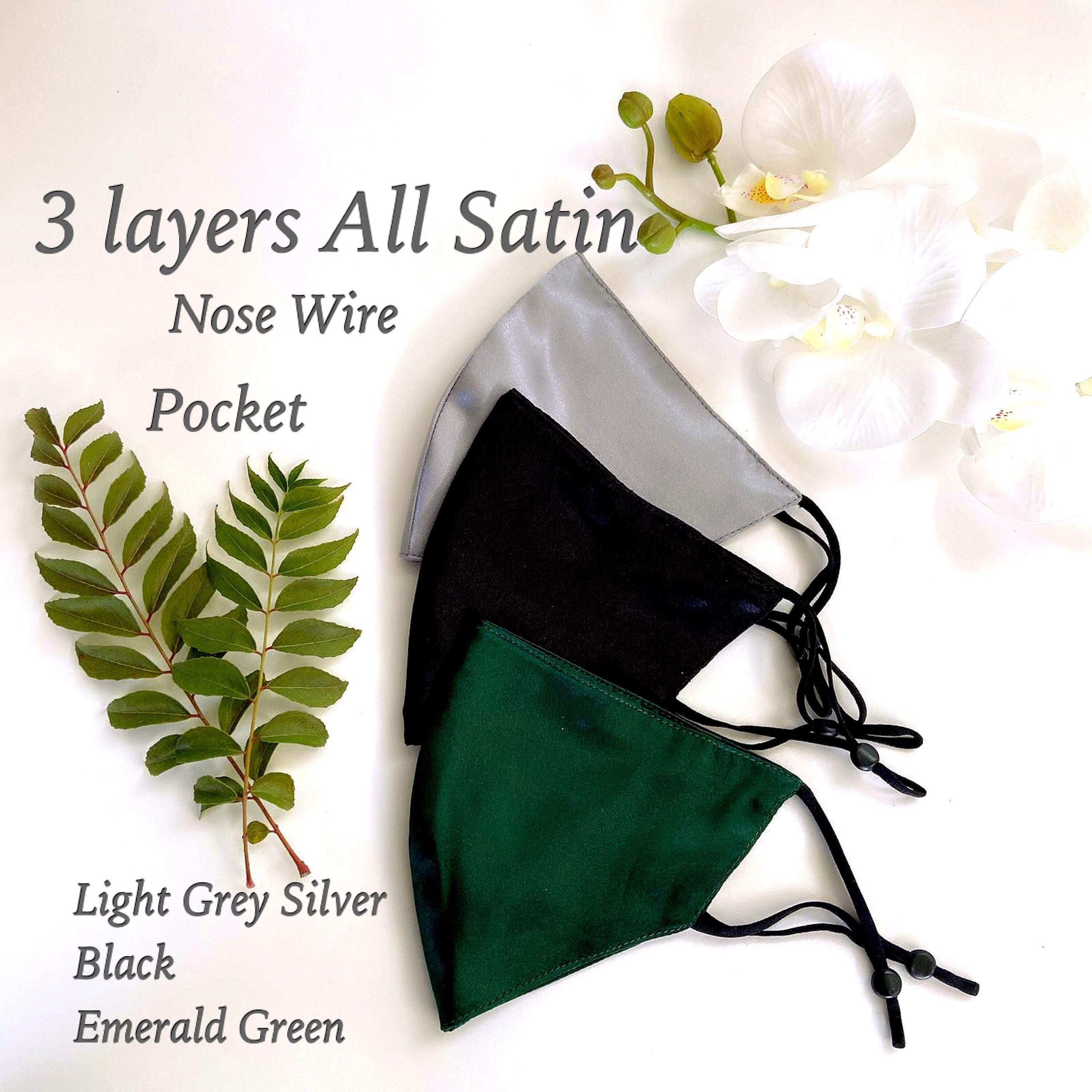 Black Satin Face Mask Black 3 Layer Mask Bridesmaid Masks | Etsy