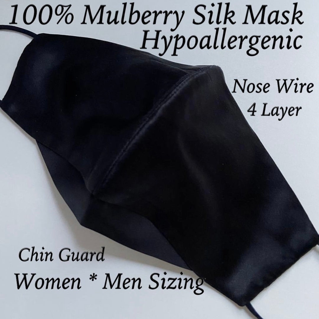 MEN SILK MASK Black Mulberry Silk Face Mask Unisex Black Mask, 4 Layer ...