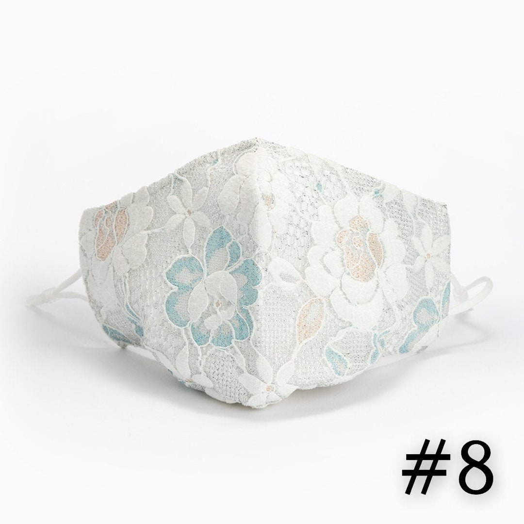 Blue Floral Face Lace Face Mask Nose Wire Cotton Face Mask 2 Layer Face ...