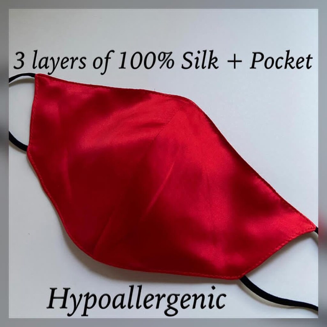 Red Silk Mask Face Masks Red Mulberry Silk Mask Nose Wire Pocket Filter ...