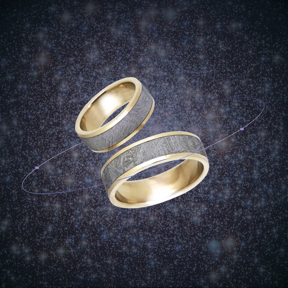 Meteorite Wedding Band Meteorite Ring With 18k White Gold - Etsy