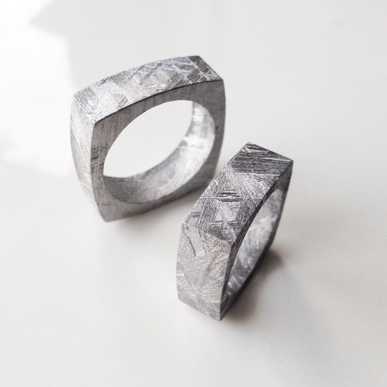 Meteorite Jewelry - Contemporary Square Geometric Solid Meteorite Ring ...