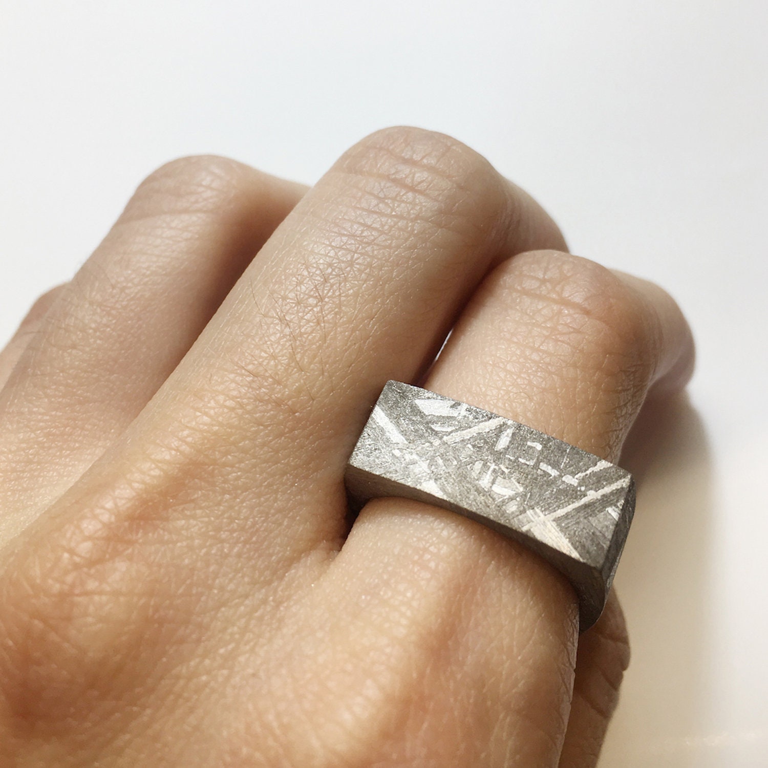 Meteorite Jewelry - Contemporary Square Geometric Solid Meteorite Ring ...